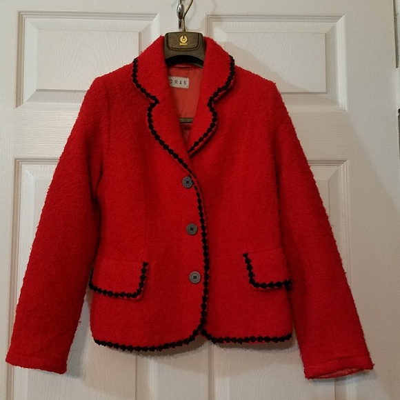 Roman | Jackets & Coats | Boucle Wool Red Jacket Size Xs Preowned ...
